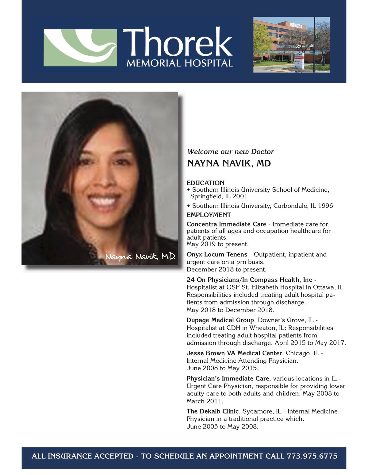 Thorek Memorial Hospital Welcomes Dr. Nayna Navik, MD.